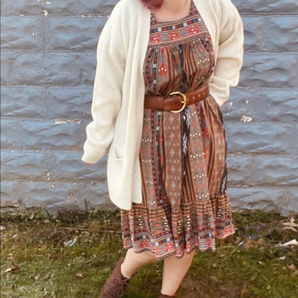 Vintage Ruth Norman Boho Puff Sleeve Dress Size Medium - Gem